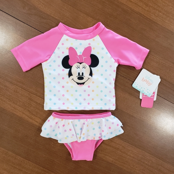 Disney | Swim | Nwt Minnie Mouse Baby Girl Swim Rash Guard Set 2piece ...